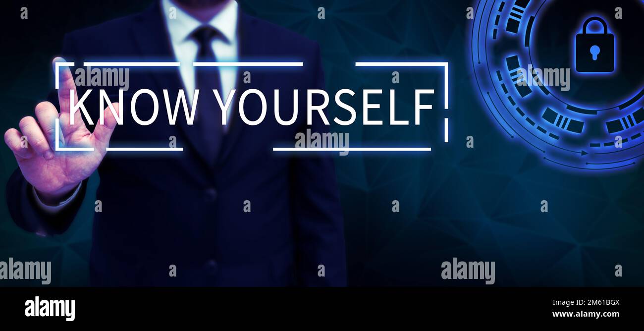 Text caption presenting Know Yourself. Conceptual photo Find You ...