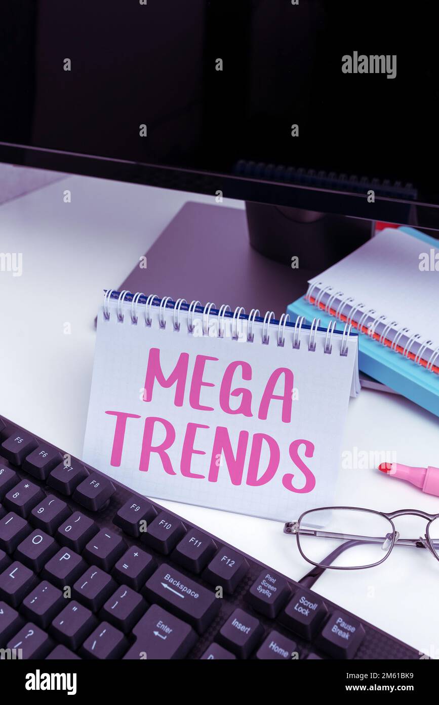 Text sign showing Mega Trends. Concept meaning powerful phenomena ...
