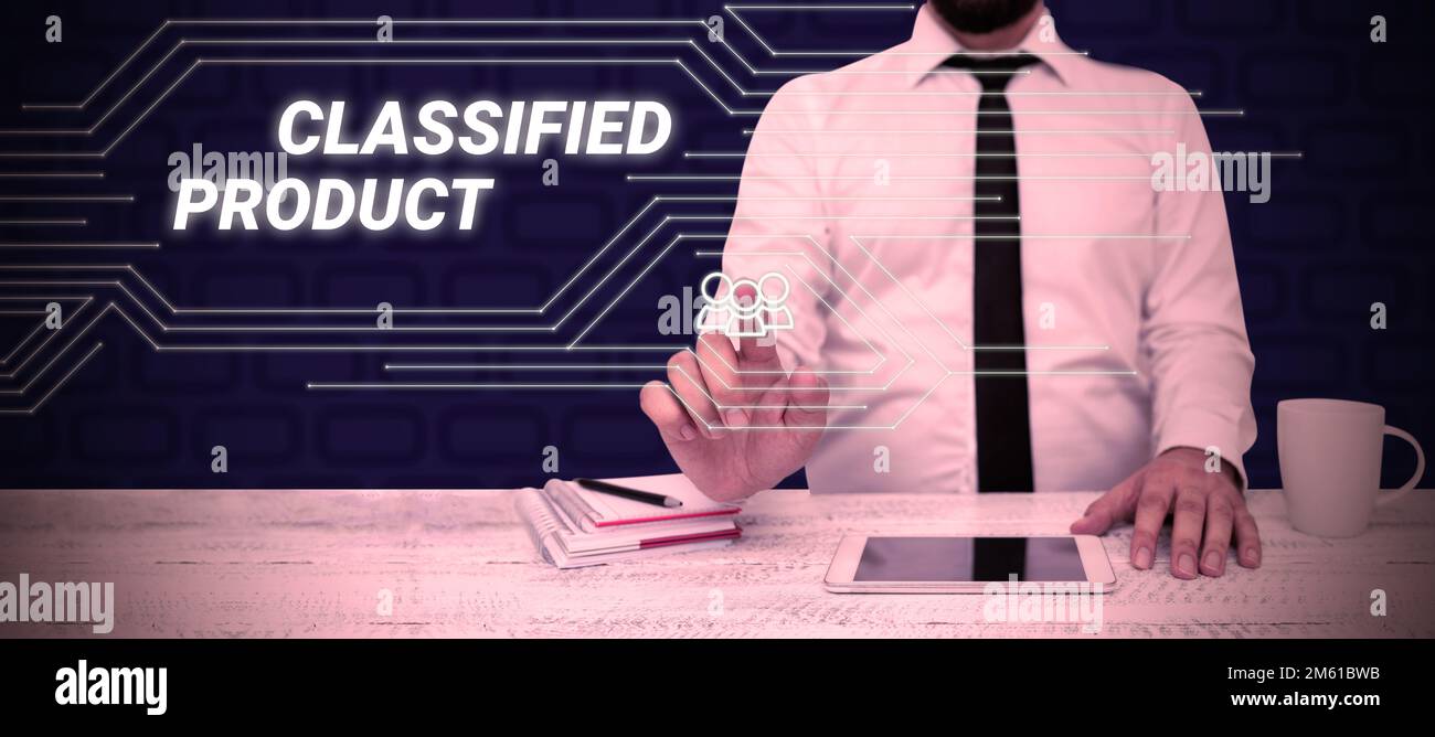 Hand writing sign Classified Product. Word Written on Sensitive Data ...