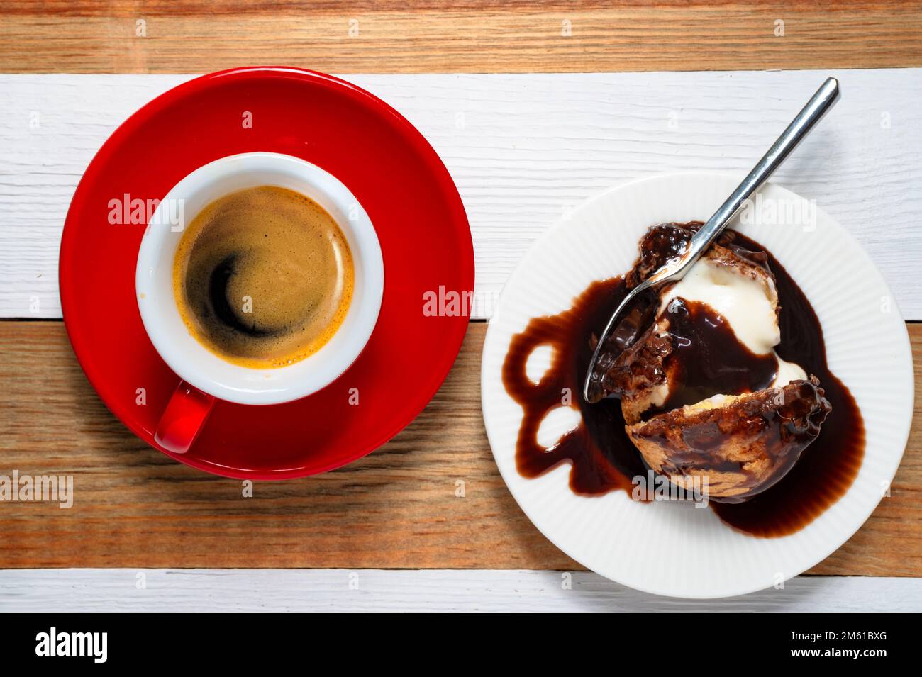 Profiteroles and espresso a top view shot Stock Photo - Alamy