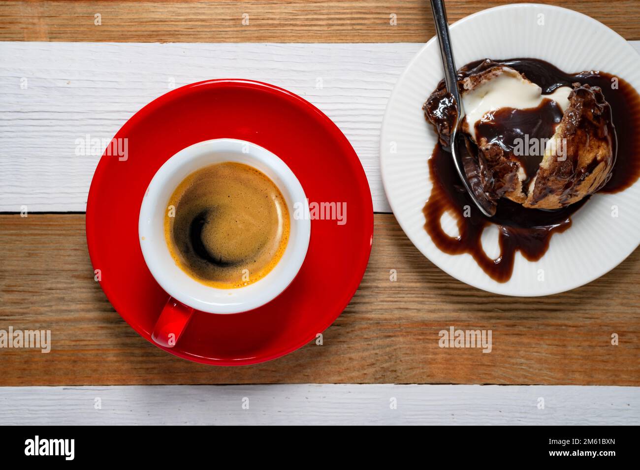 Profiteroles and espresso a top view shot Stock Photo - Alamy