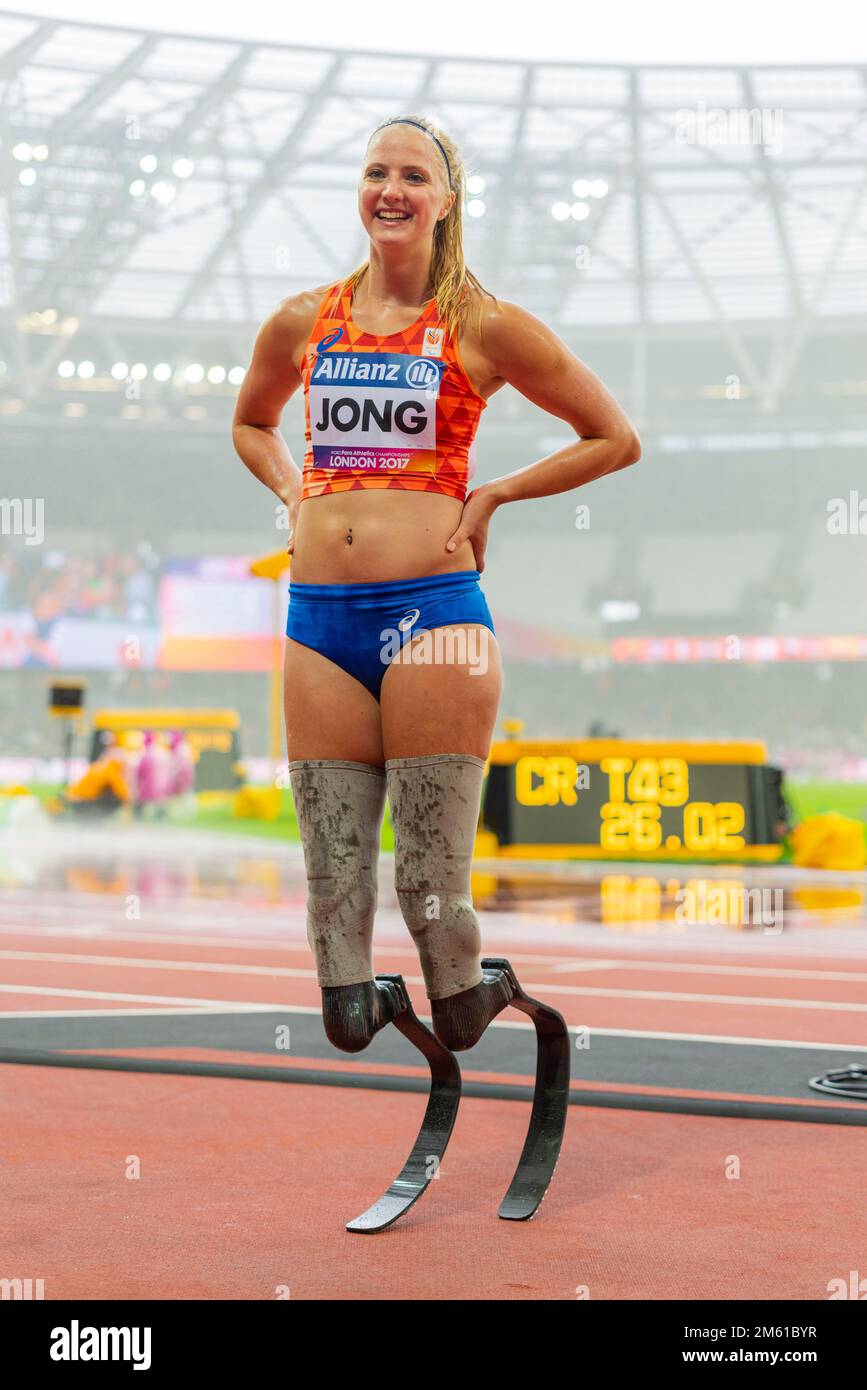 Fleur Jong after competing in 200m T43 class at 2017 World Para Athletics Championships in the ...