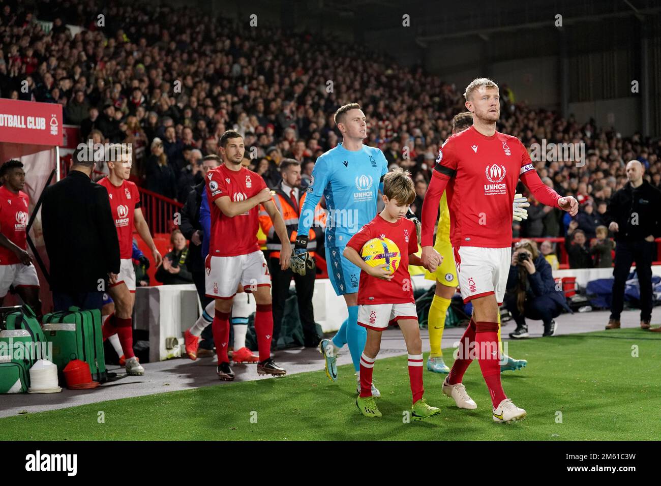 Nottingham Forest's Joe Worrall (right) leads his team out before the ...