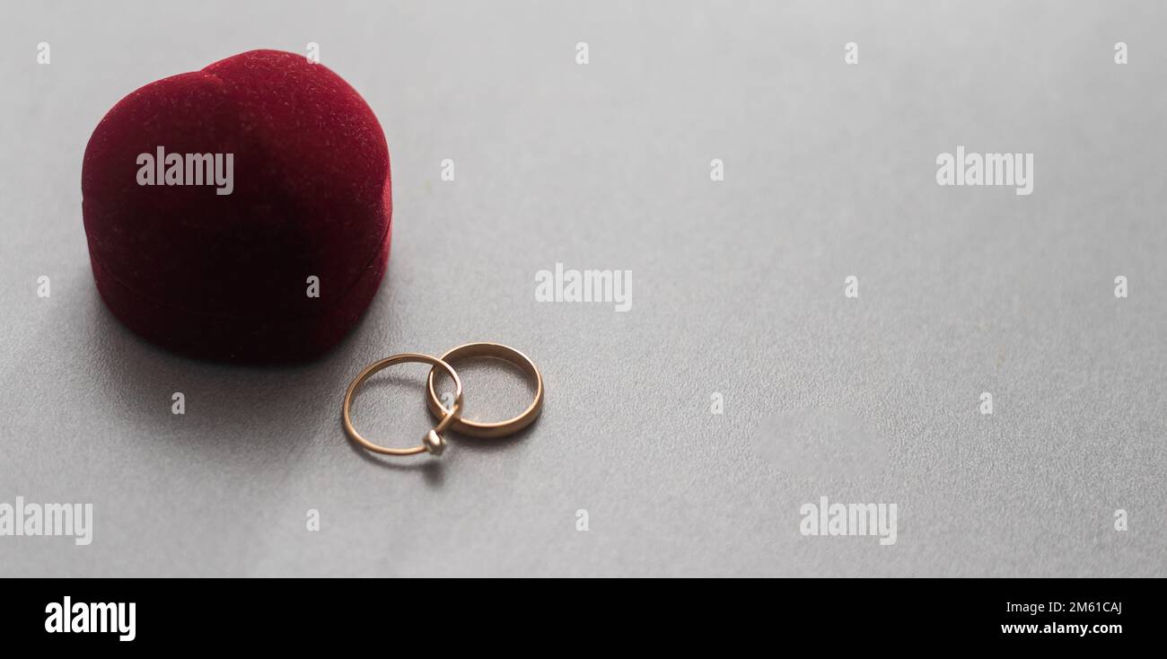 Two wedding rings in nice red box isolated on white background Stock ...