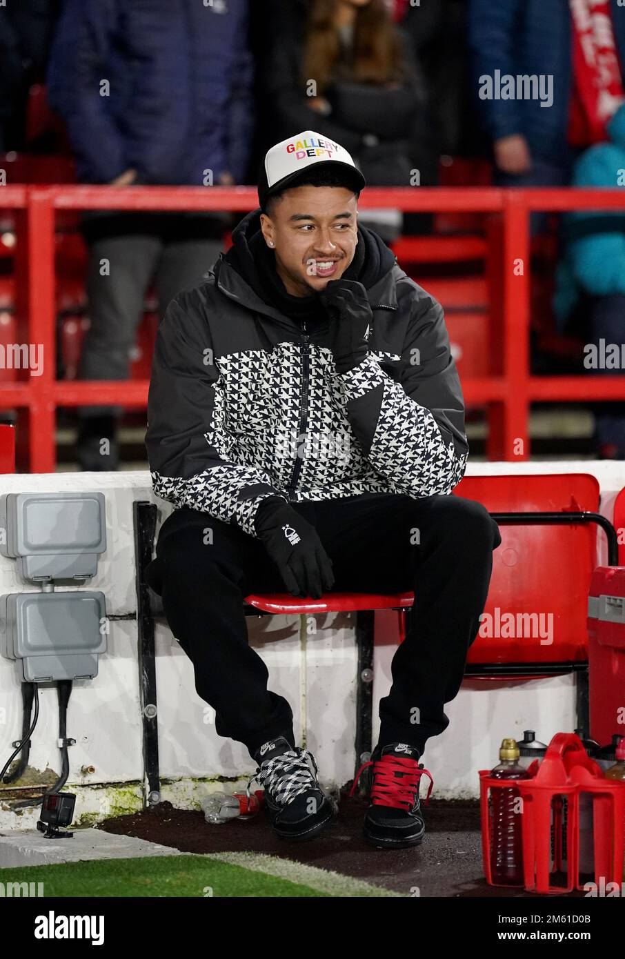 Nottingham Forest's Jesse Lingard sits on the sidelines as he attends ...