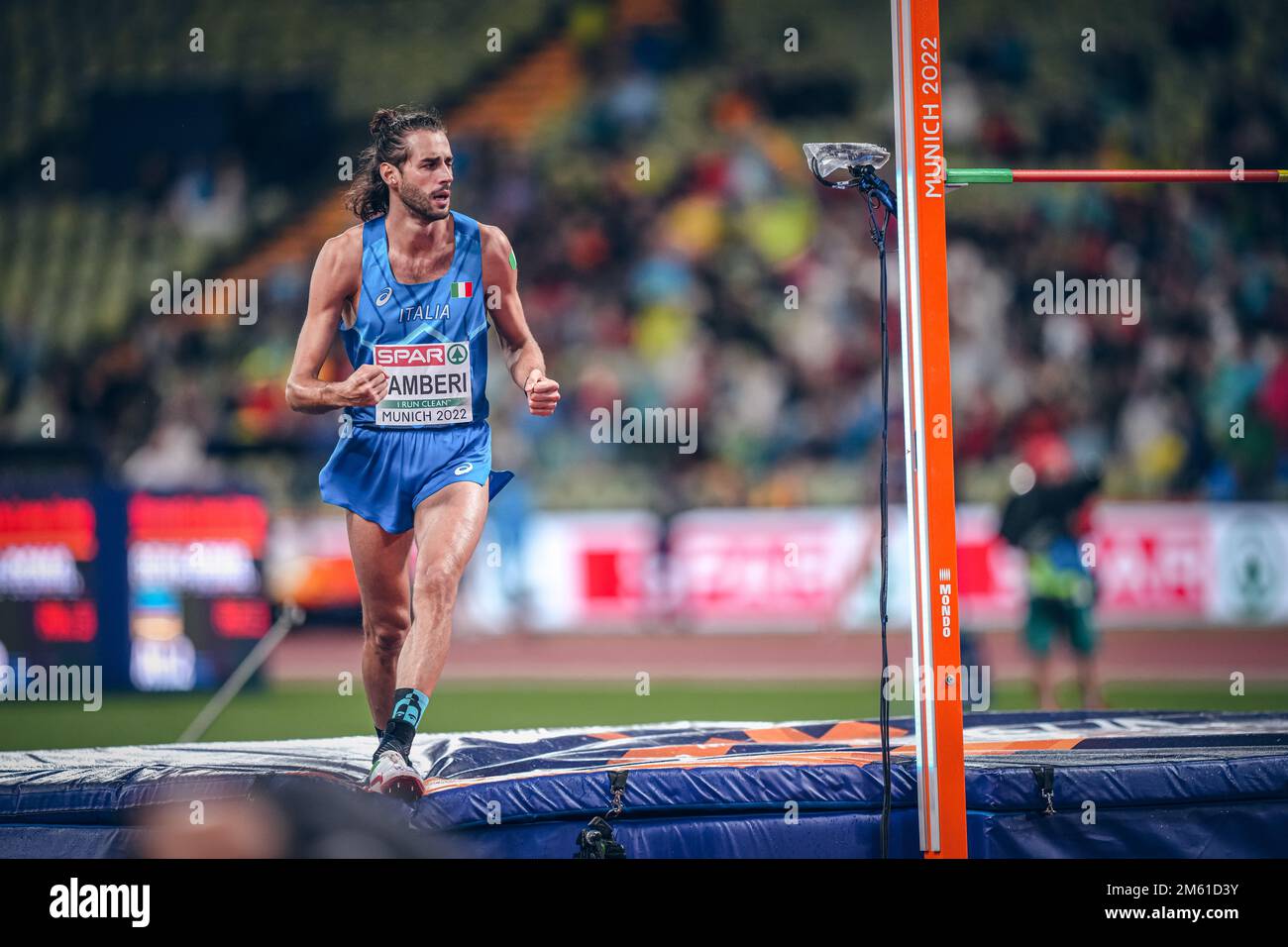 Gianmarco Tamberi participating in the high jump at the 2022 European ...
