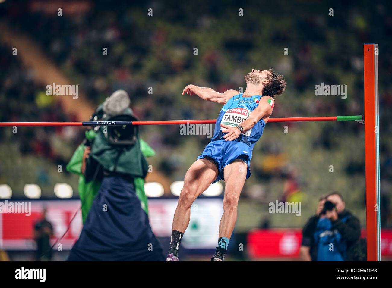 Gianmarco Tamberi participating in the high jump at the 2022 European ...