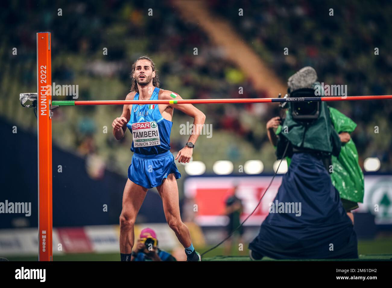 Gianmarco Tamberi participating in the high jump at the 2022 European ...