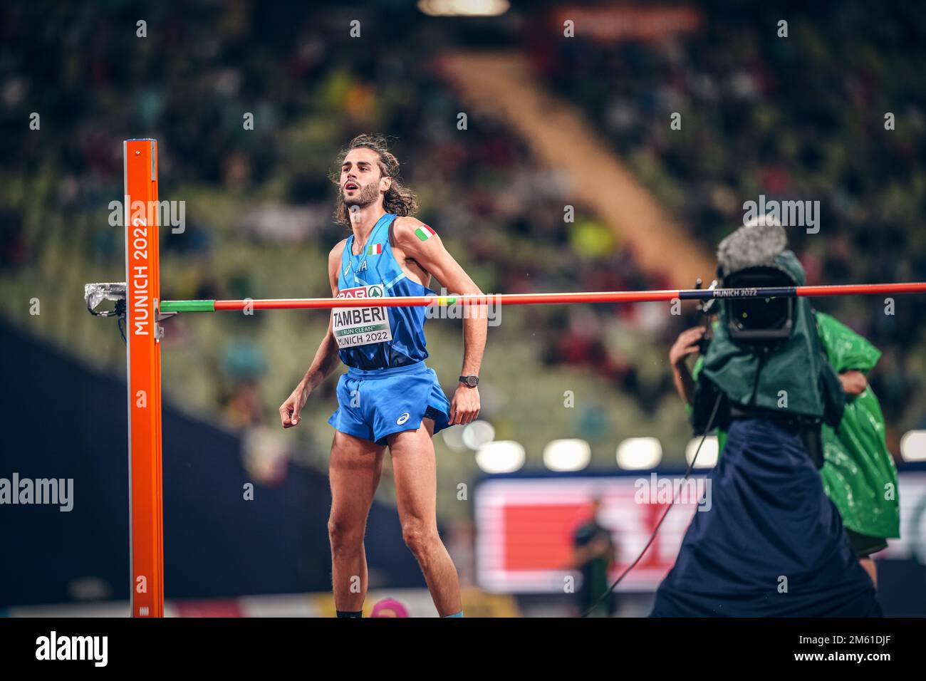 Gianmarco Tamberi participating in the high jump at the 2022 European ...