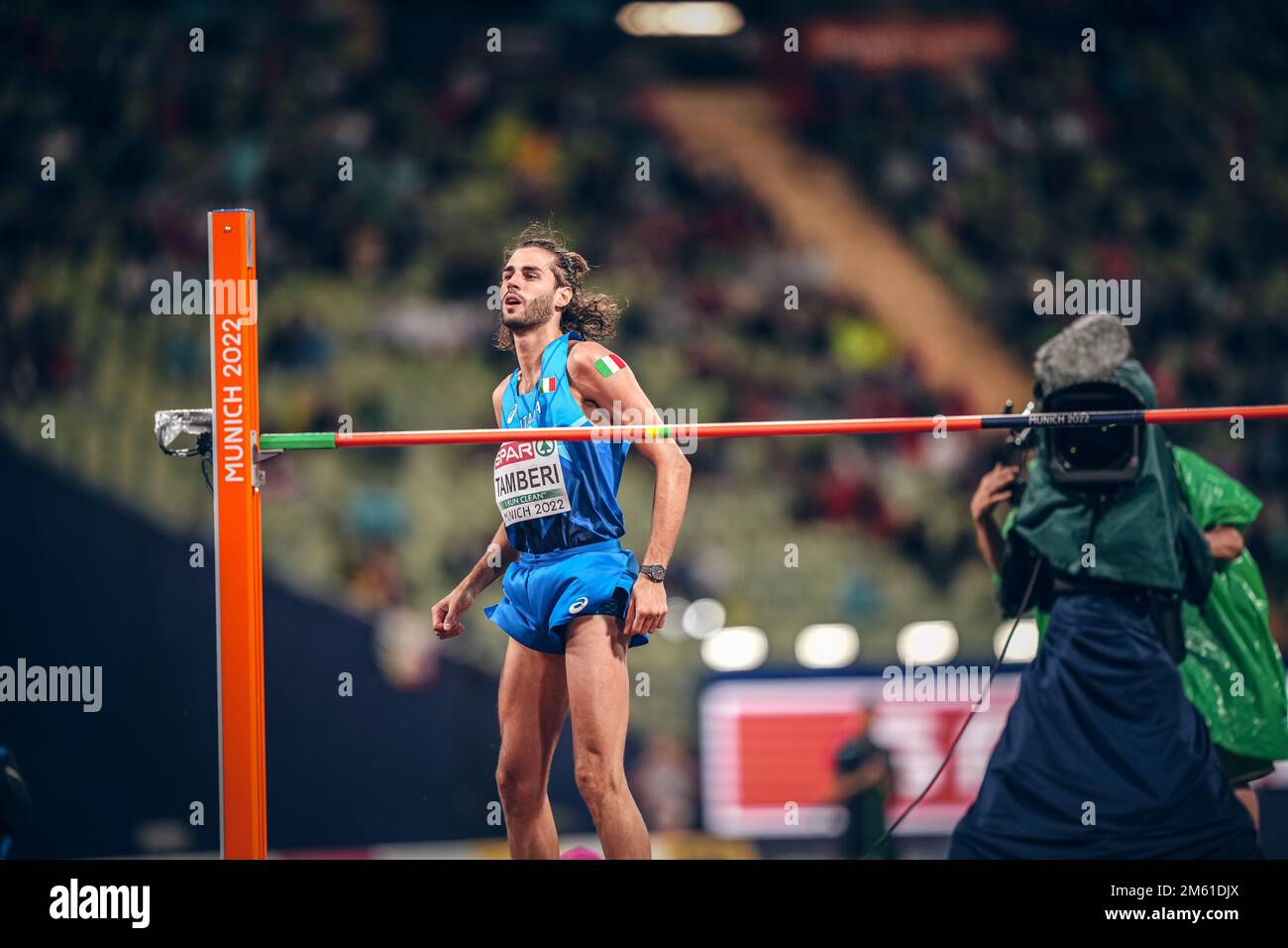 Gianmarco Tamberi participating in the high jump at the 2022 European ...