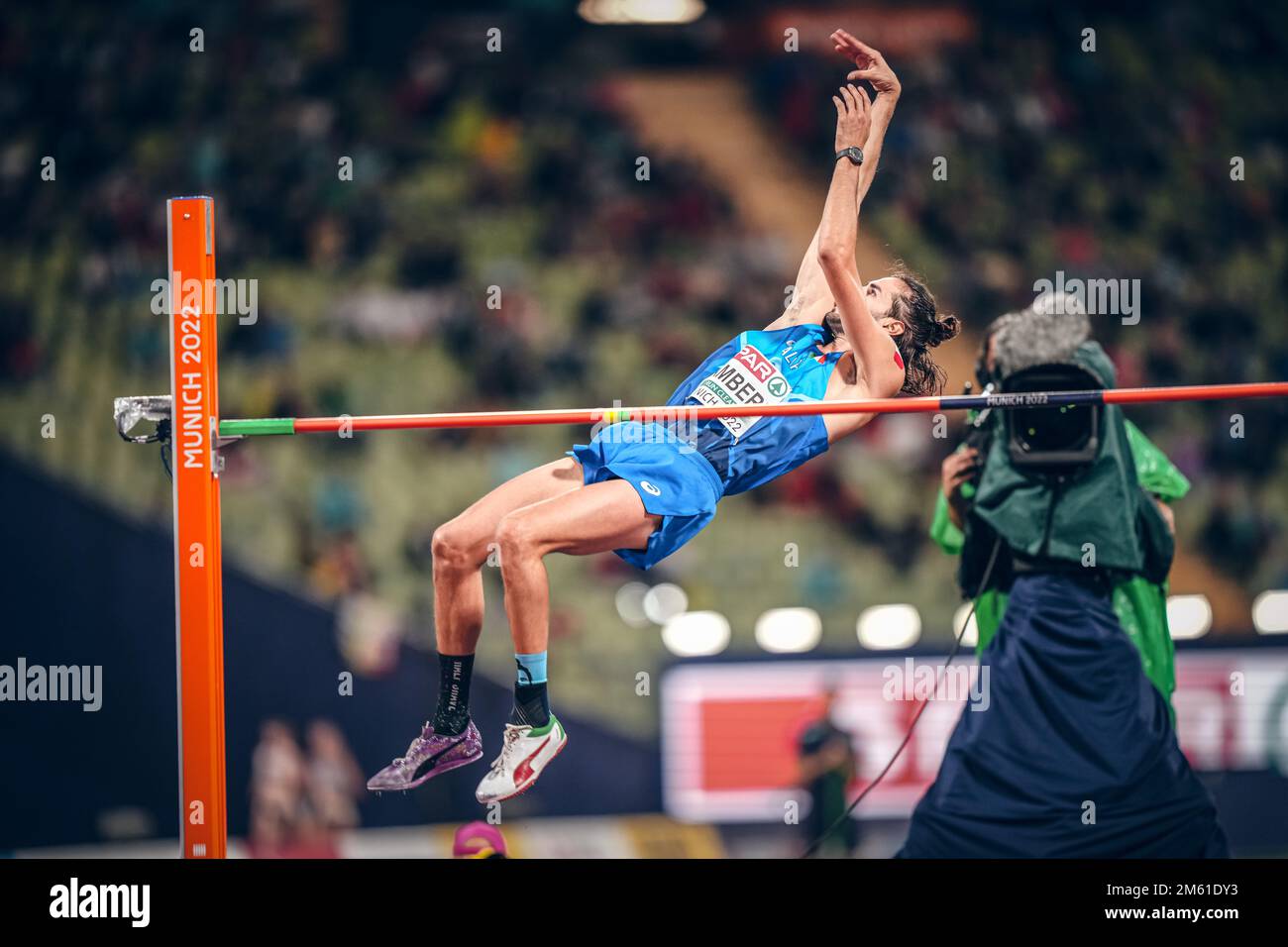 Gianmarco Tamberi jumping in the high jump at the European Athletics ...