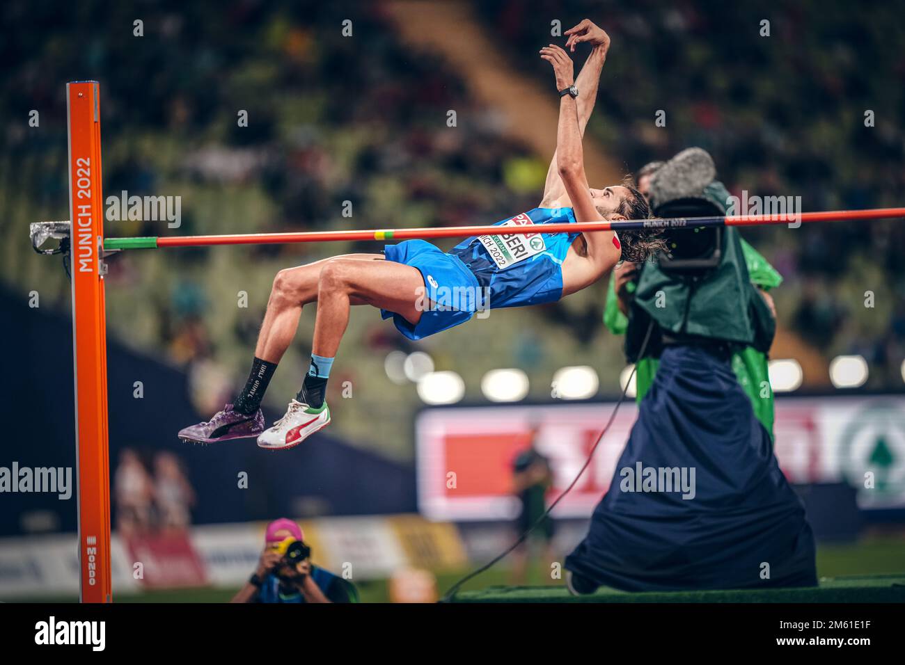 Gianmarco Tamberi jumping in the high jump at the European Athletics ...