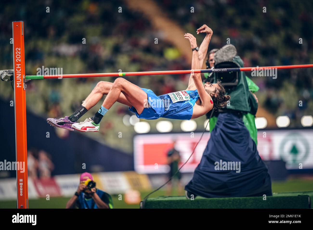 Gianmarco Tamberi jumping in the high jump at the European Athletics ...