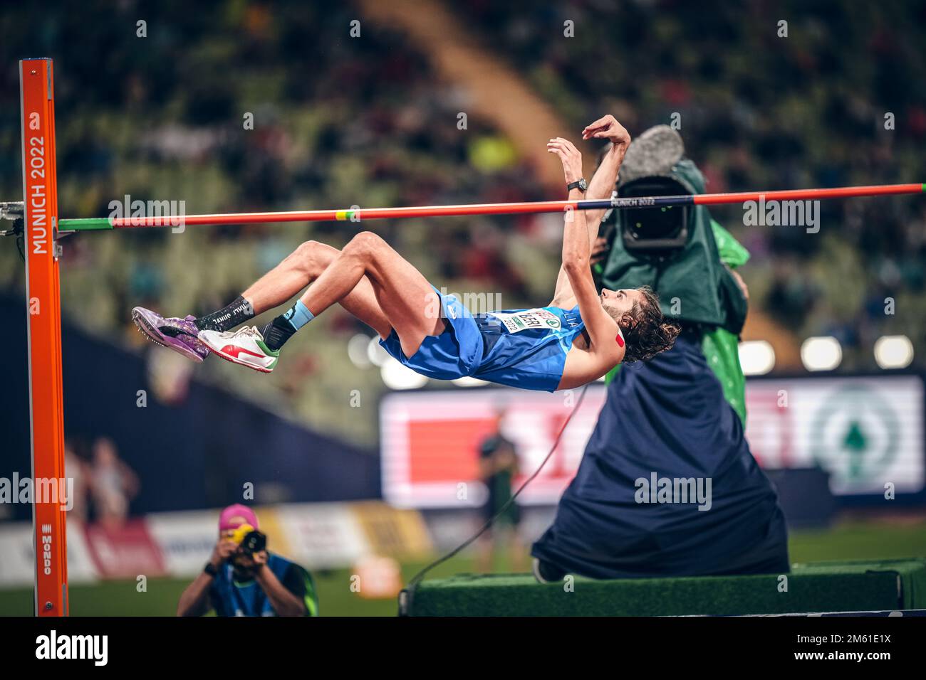 Gianmarco Tamberi jumping in the high jump at the European Athletics ...