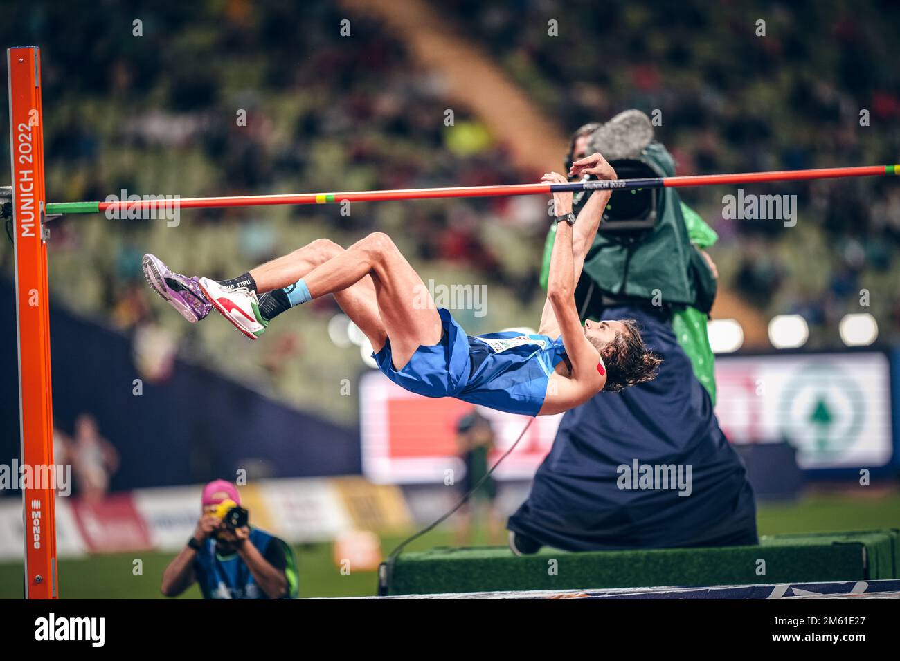 Gianmarco Tamberi jumping in the high jump at the European Athletics ...