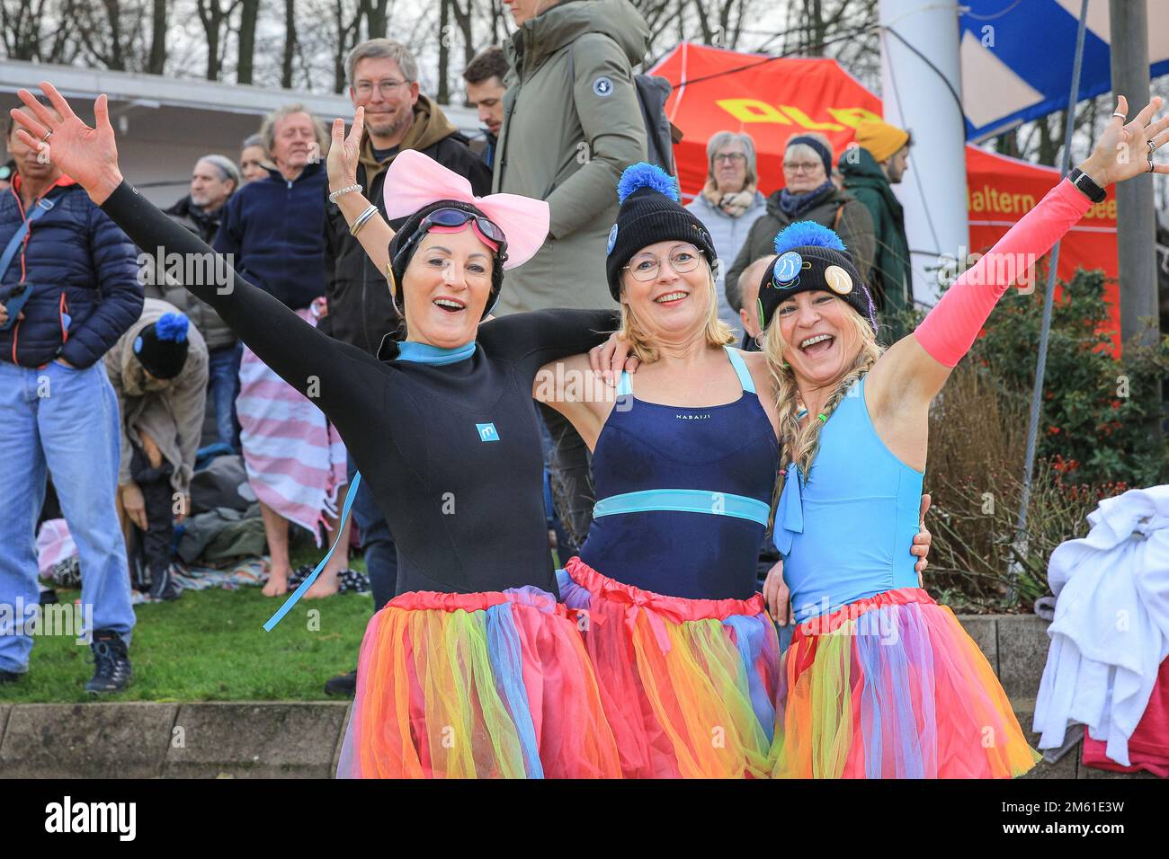 Haltern, Germany. 01st Jan, 2023. A group of ladies from SV Lembeck swimming club in colourful ...