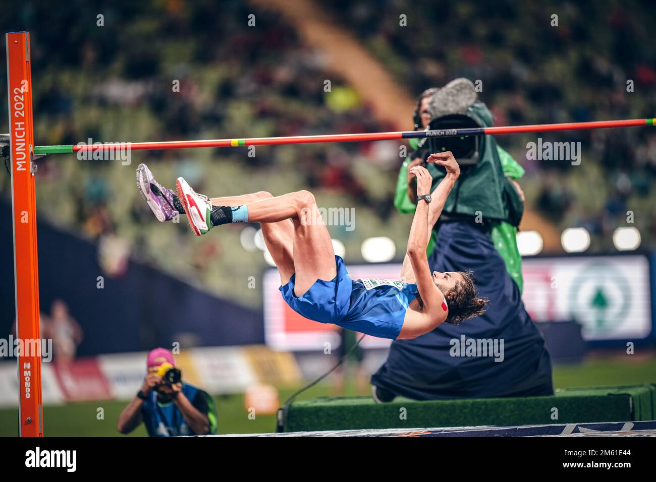 Gianmarco Tamberi jumping in the high jump at the European Athletics ...