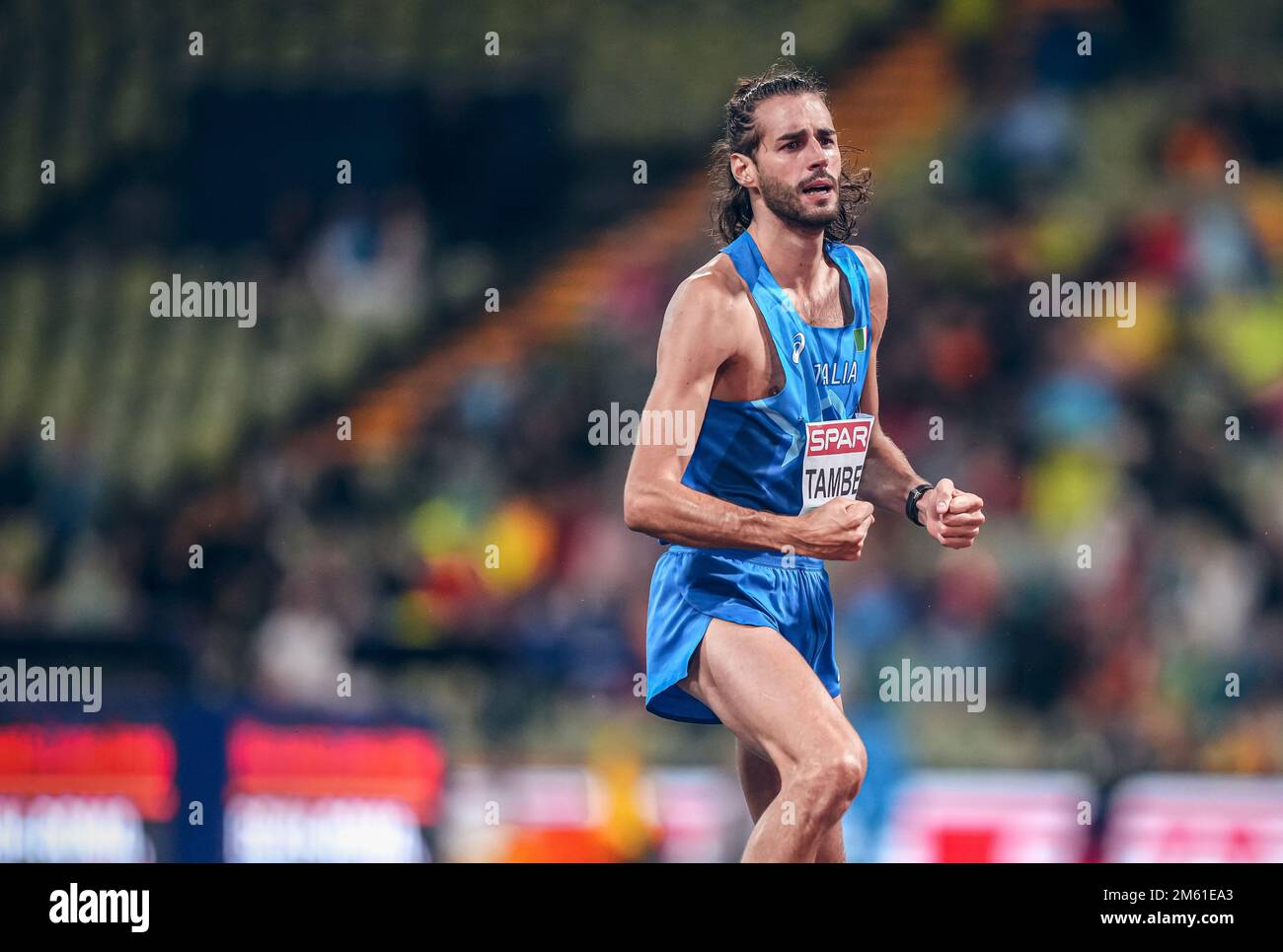 Gianmarco Tamberi participating in the high jump at the 2022 European ...