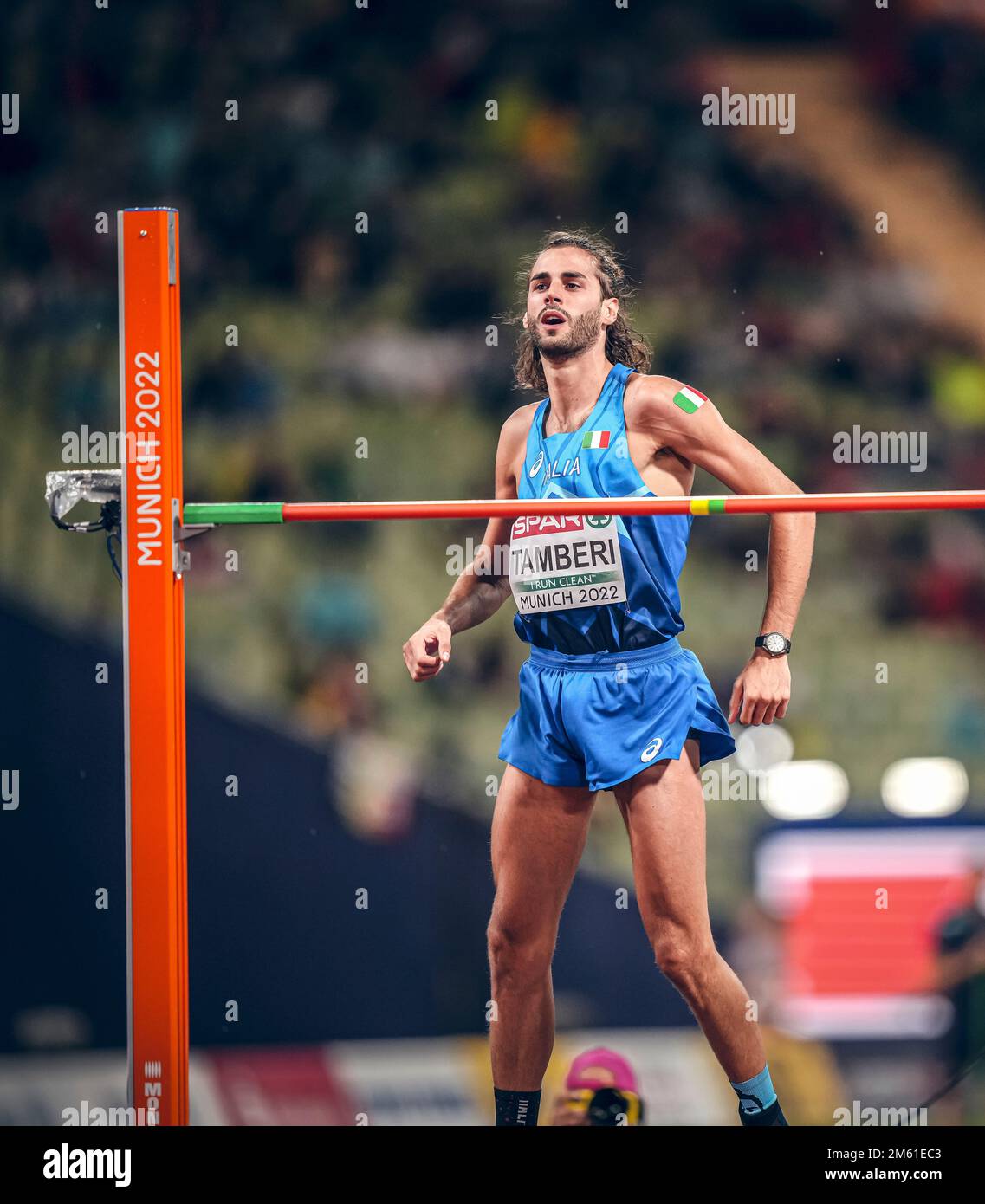 Gianmarco Tamberi participating in the high jump at the 2022 European ...