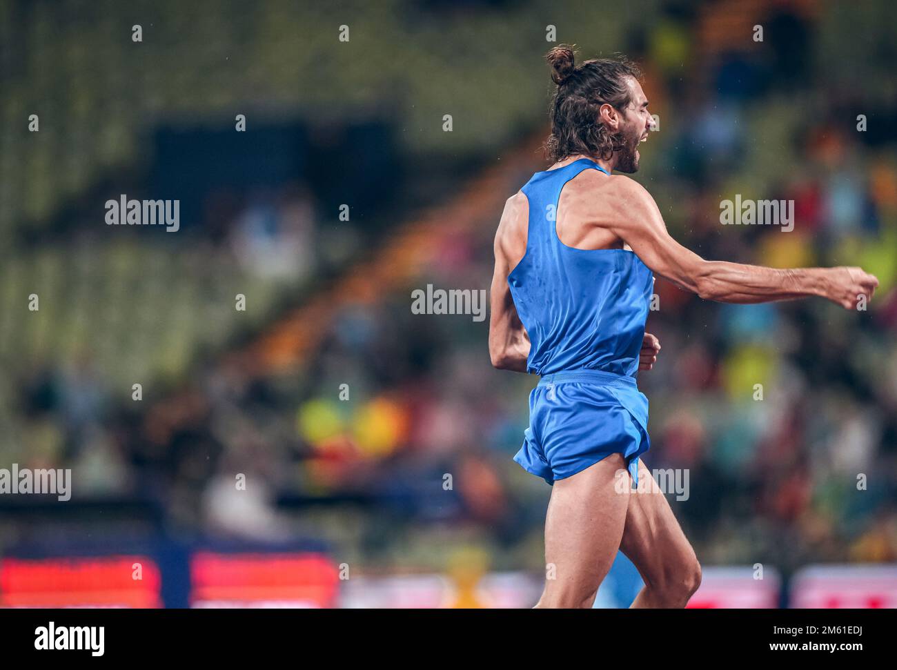 Gianmarco Tamberi participating in the high jump at the 2022 European ...