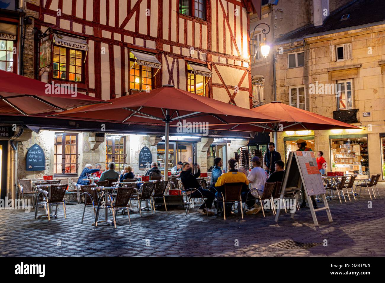 Dijon street cafe at night Stock Photo - Alamy