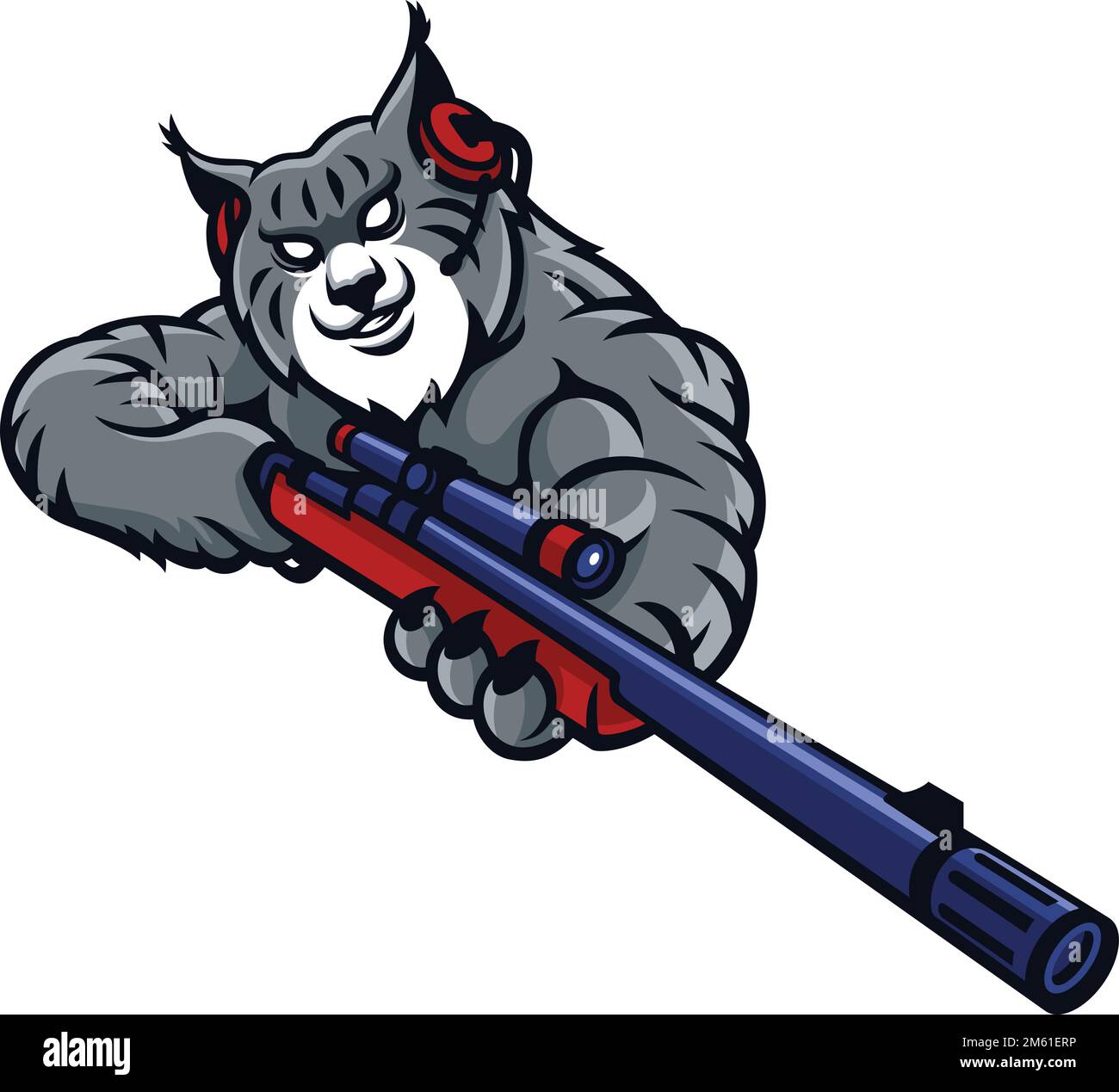 Gray lynx wearing headphones and holding a Hunting Rifle Stock Vector ...