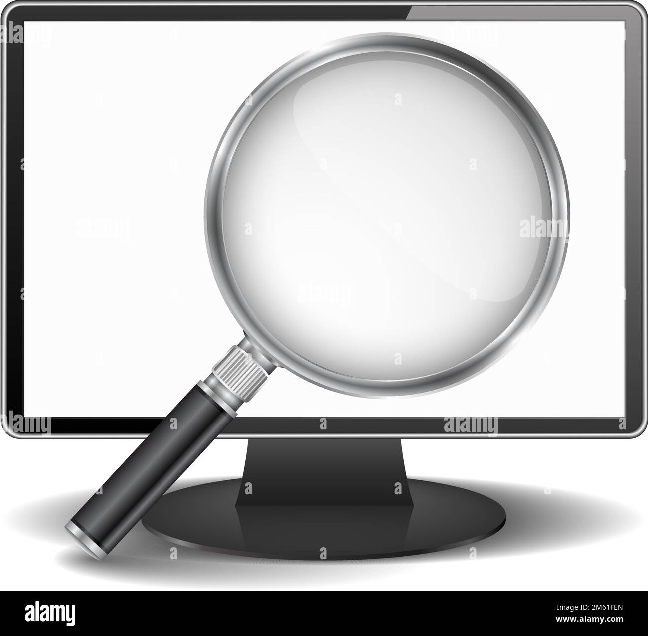 Computer monitor with transparent magnifying glass, vector eps10 ...