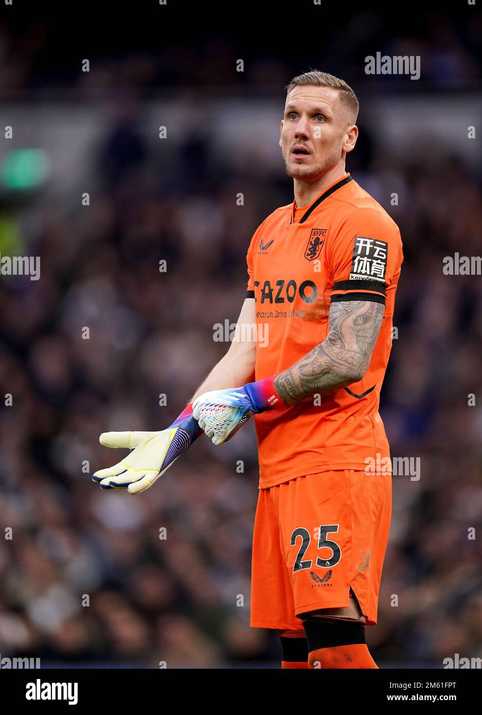 Aston Villa goalkeeper Robin Olsen during the Premier League match at ...
