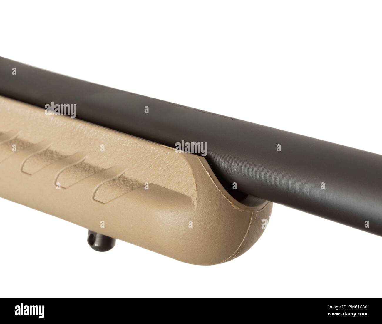 Battel that shows the free floating on a rifle isolated on white Stock ...