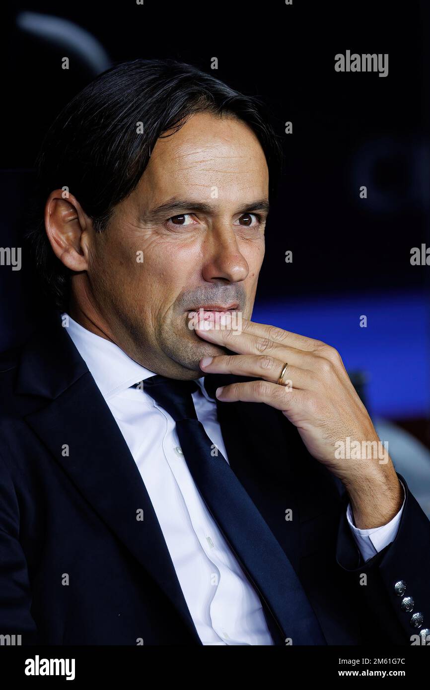 BARCELONA - OCT 13: The manager Simone Inzaghi in action during the ...