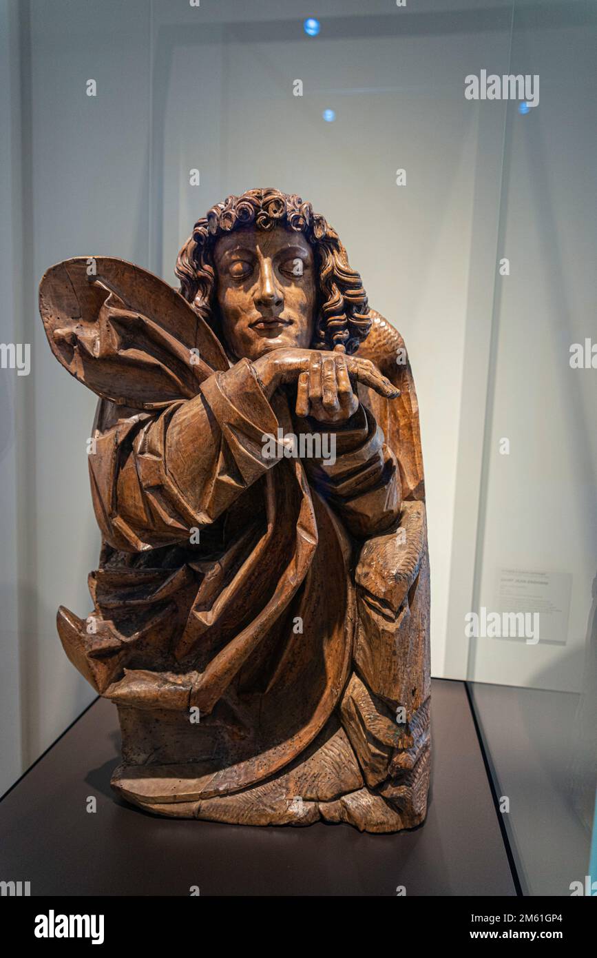 wood carving of man inside Musee des Beaux-Arts de Dijon Stock Photo ...