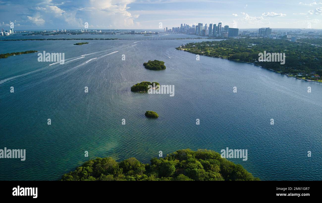 An aerial view of the Miami Skyline from Biscayne Bay Stock Photo - Alamy