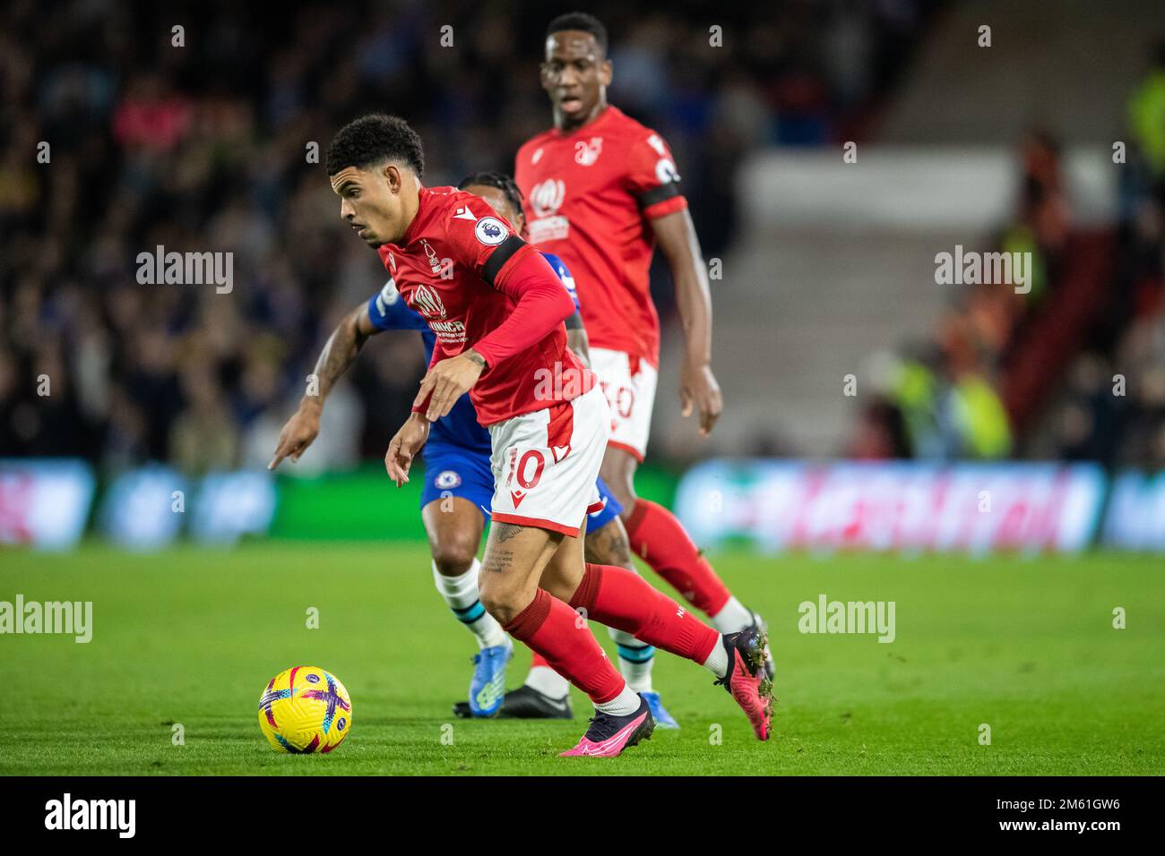 Morgan Gibbs-White #10 of Nottingham Forest drives forward during the ...