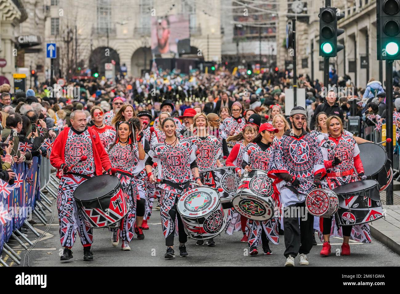 London, UK. 1st Jan, 2023. The London New Year's Day Parade marks the start of the New Year ...