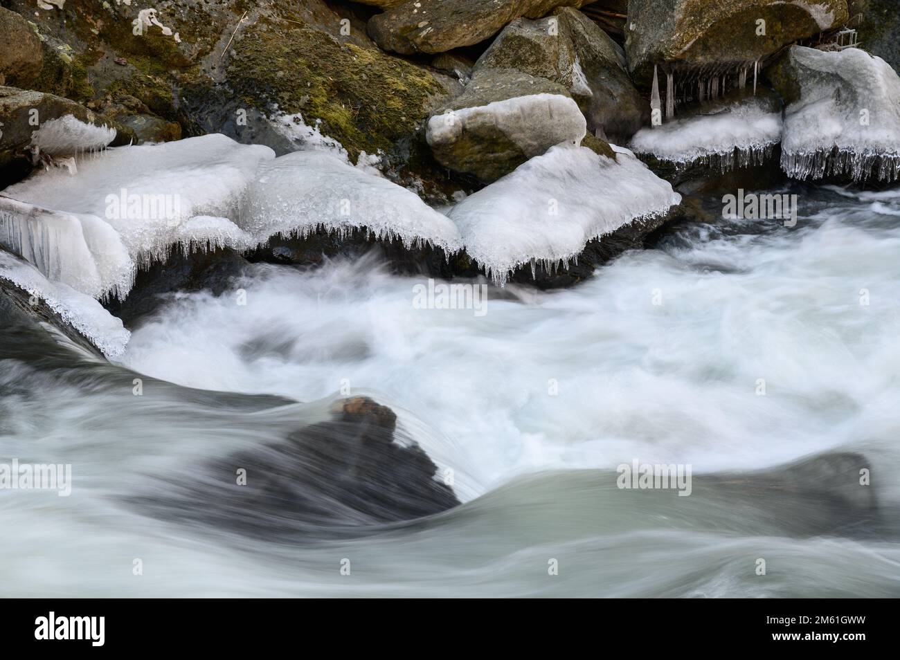 The icy cascades of Deer Creek in Rocks State Park in Maryland as seen ...