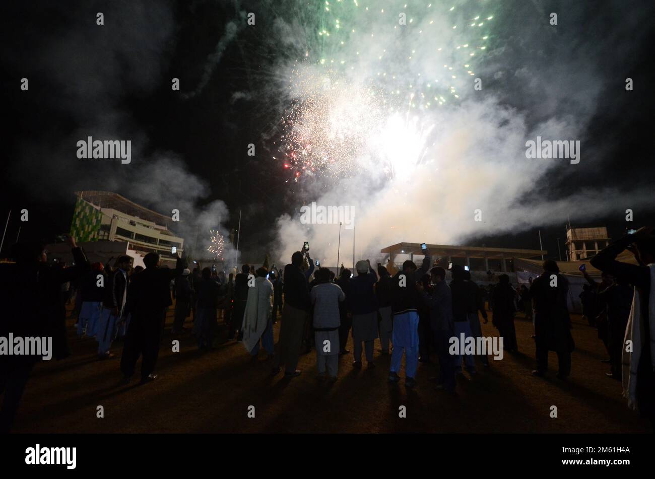 Peshawar, Khyber Pakhtunkhwa, Pakistan. 1st Jan, 2023. People celebrate ...