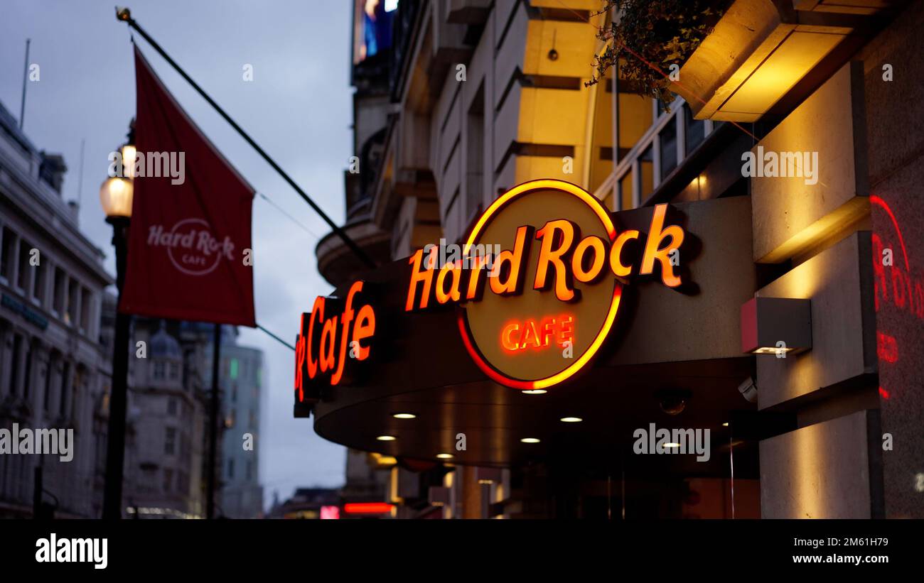 Hard Rock restaurant in London - LONDON, UK - DECEMBER 20, 2022 Stock ...