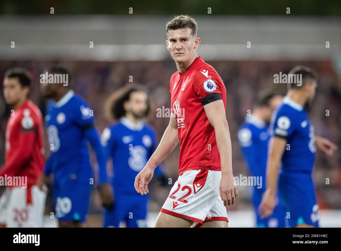 Ryan Yates #22 of Nottingham Forest looks on during the Premier League ...