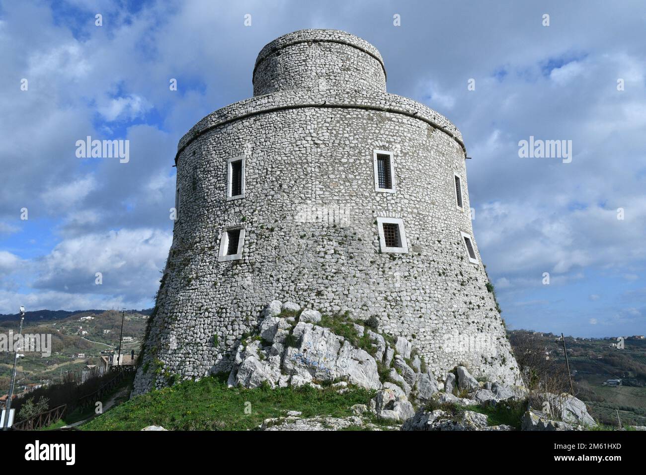 An ancient tower in the landscape of Montesarchio, a small town in the ...
