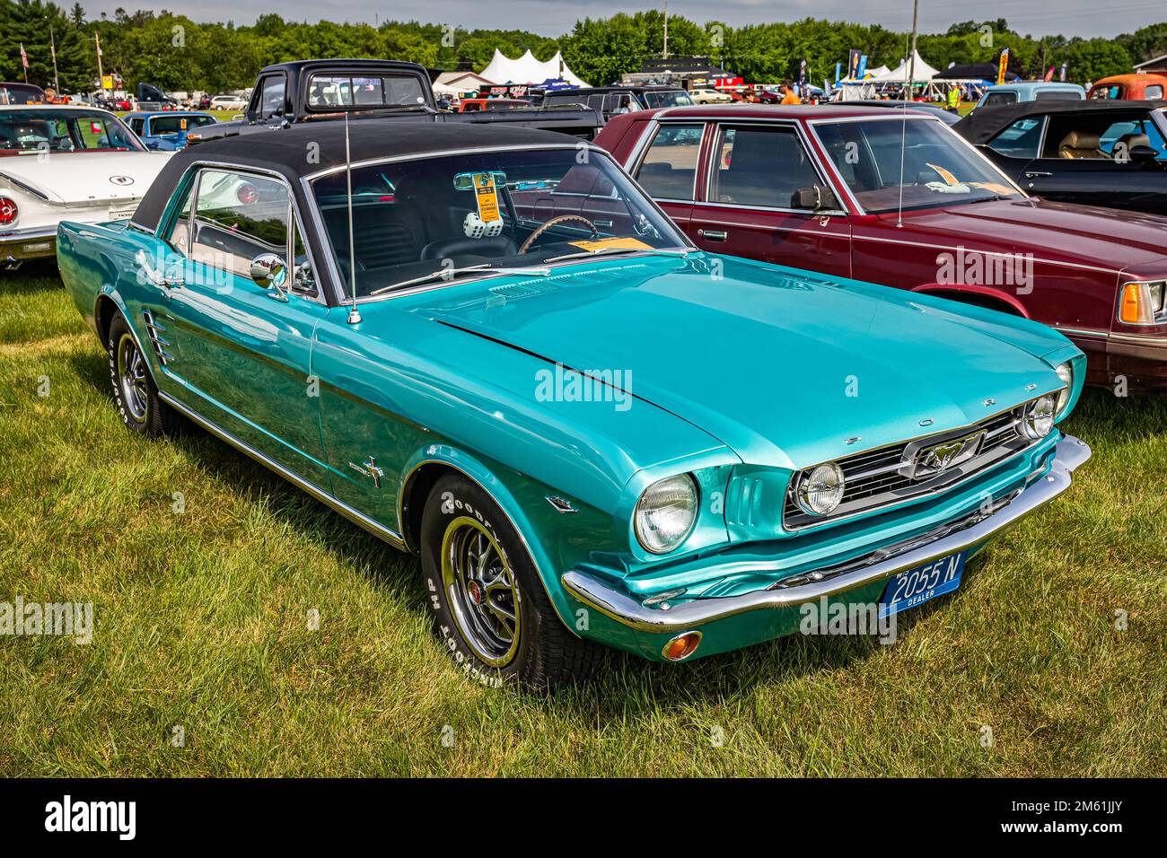Iola, WI - July 07, 2022: High perspective front corner view of a 1965 ... Iola, WI - July 07, 2022: High perspective front corner view of a 1965 ...