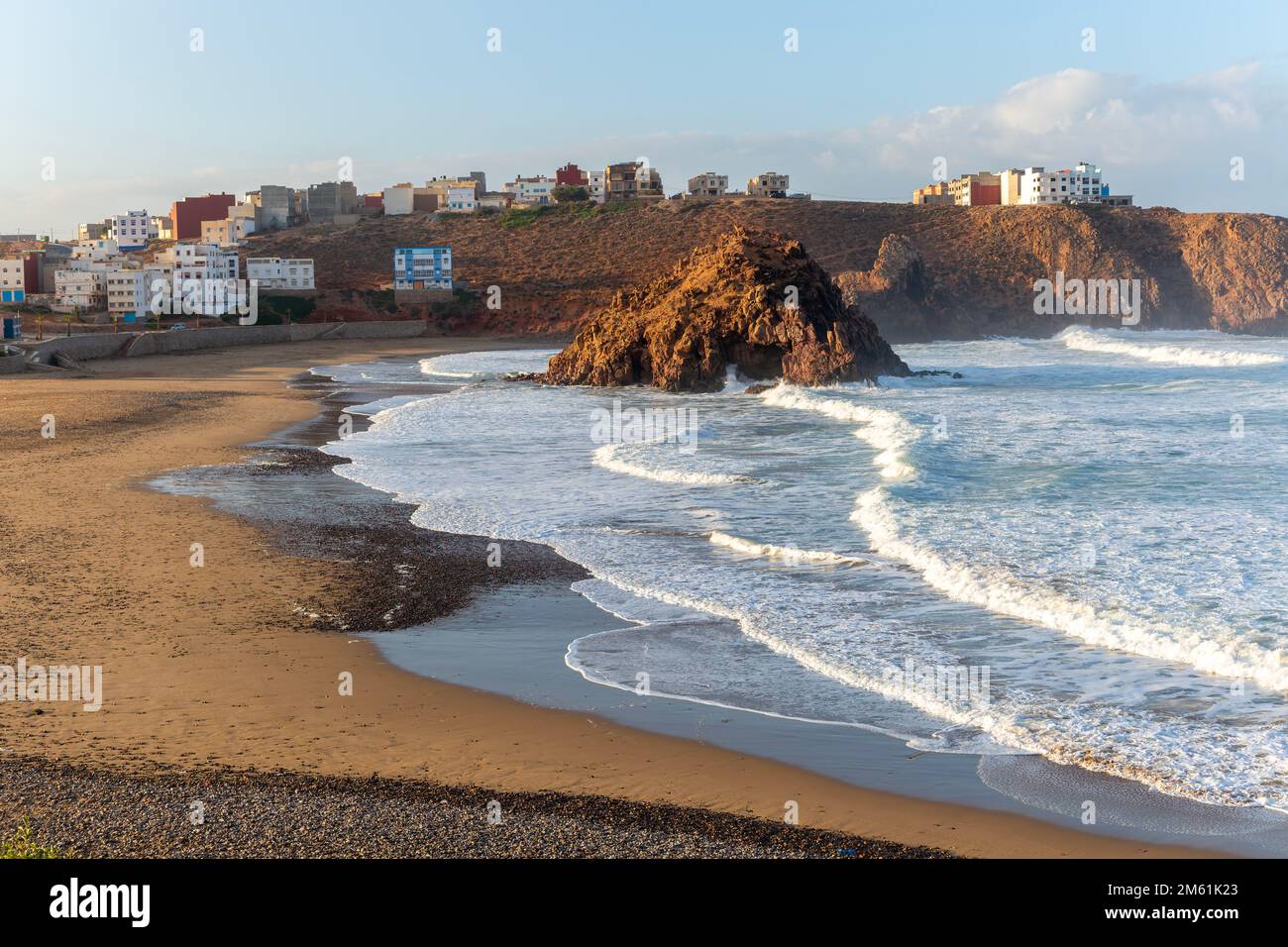 Beach and coastline in bay, Plage Sidi Mohammed Ben Abdellah, Mirleft ...