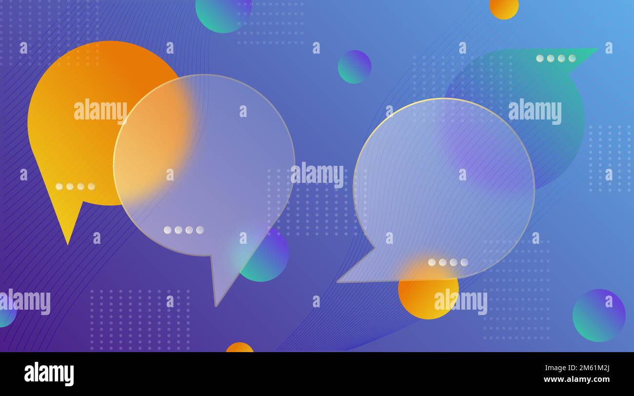 Chat dialog boxes in glass morphism effect style. Transparent frosted ...