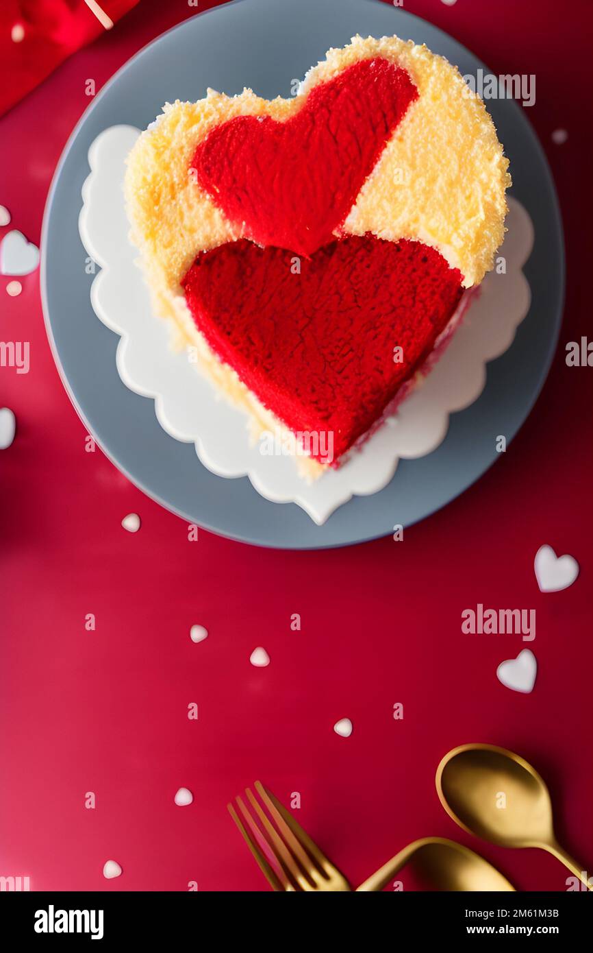 Red delicious cake heart-shaped cake illustration Stock Photo - Alamy