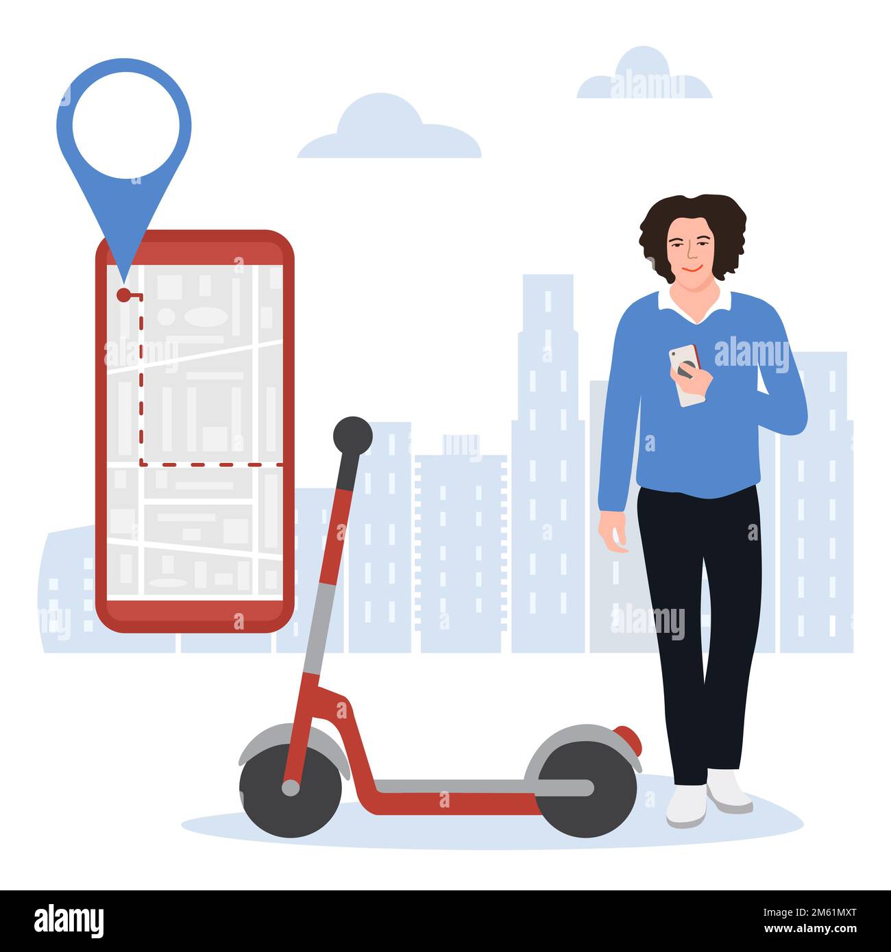 Vector Illustration Man Uses Application On Cell Phone For Search The