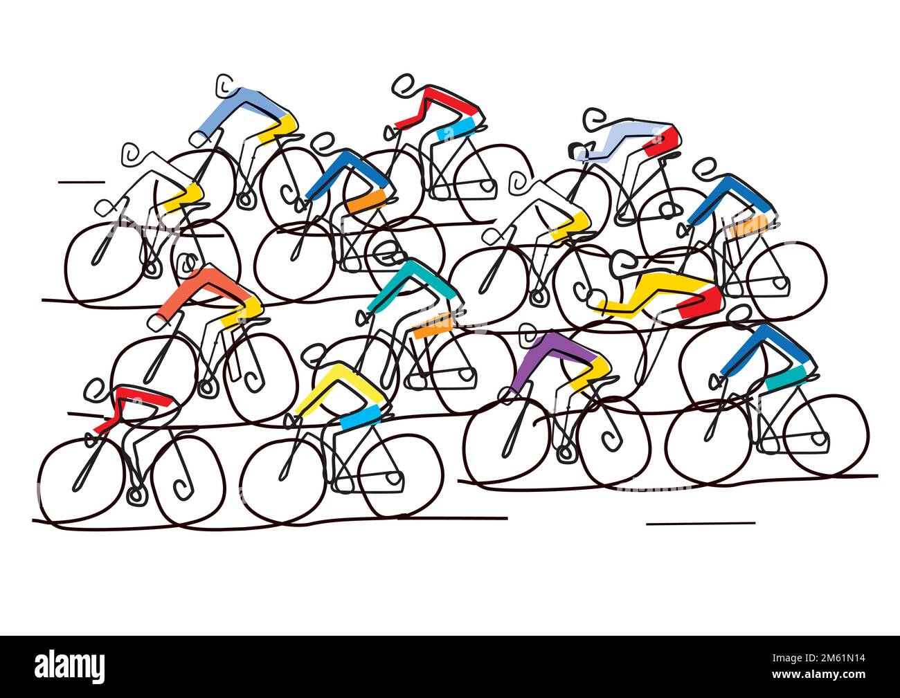 Cyclists peloton, cycling race, line art stylized. Illustration of ...