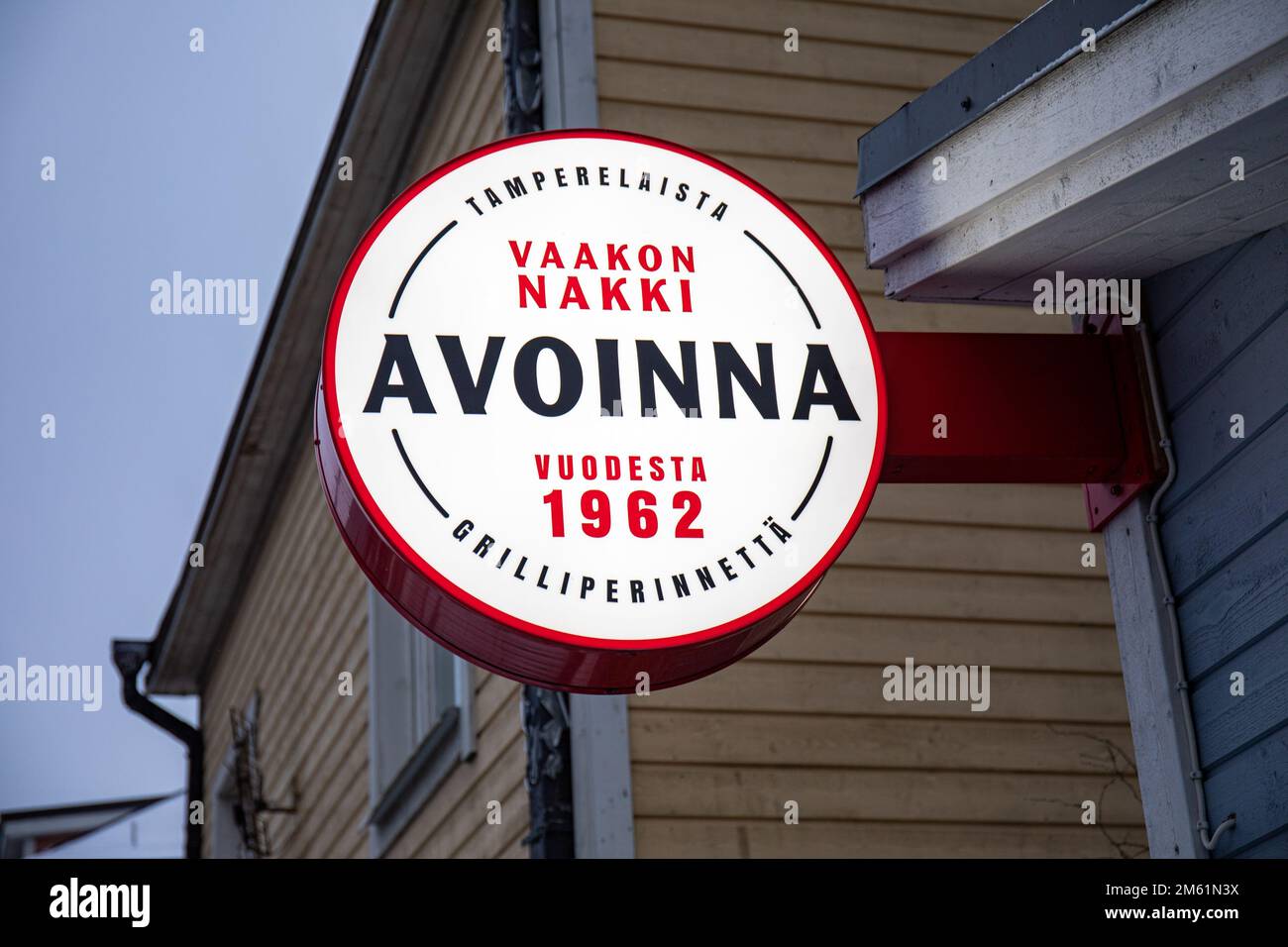 Vaakon Nakki open sign in Pispala district of Tampere, Finland Stock ...