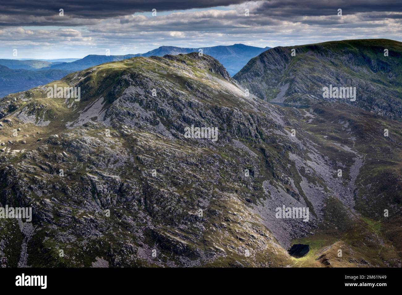 Rhinog Fach and Y Llethr with Llyn Cwmhosan below, The Rhinogydd ...
