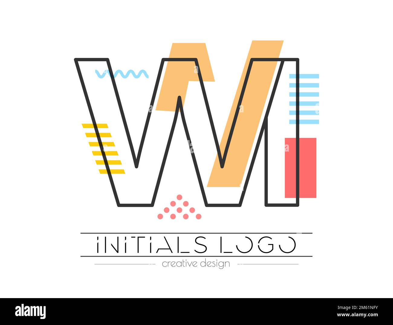 Letters W and I. Merging of two letters. Initials logo or abbreviation ...