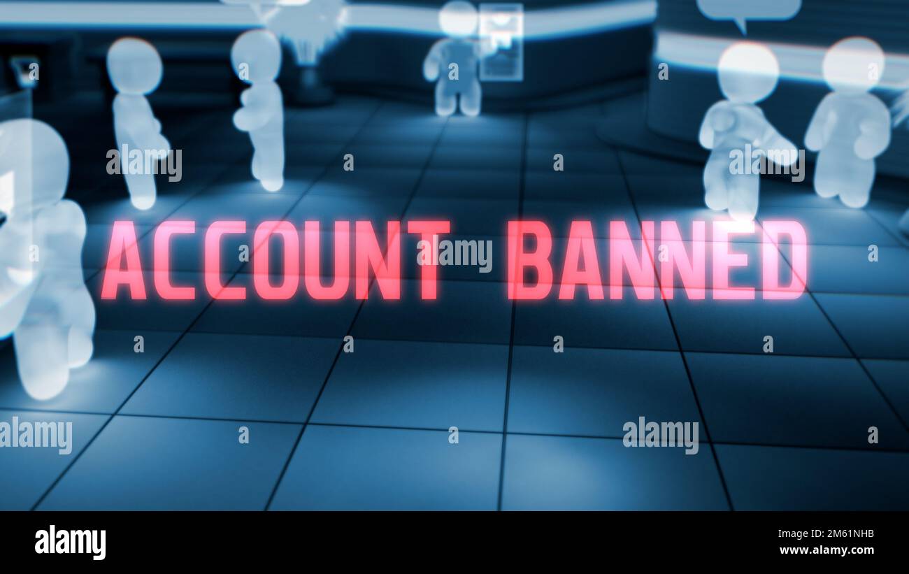 metaverse user gets account banned message - industrial 3D illustration ...