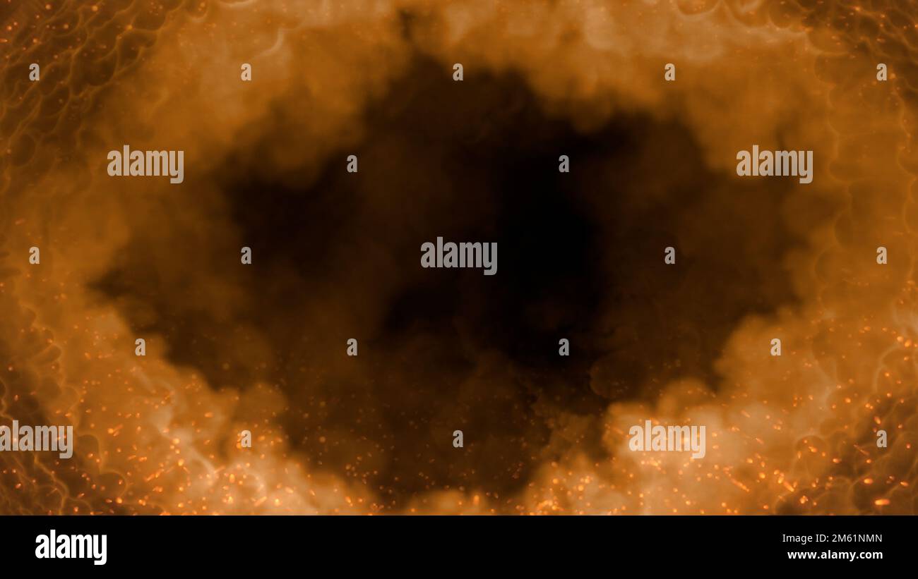 screen frame of blazing smoke with sparks, isolated - abstract 3D ...